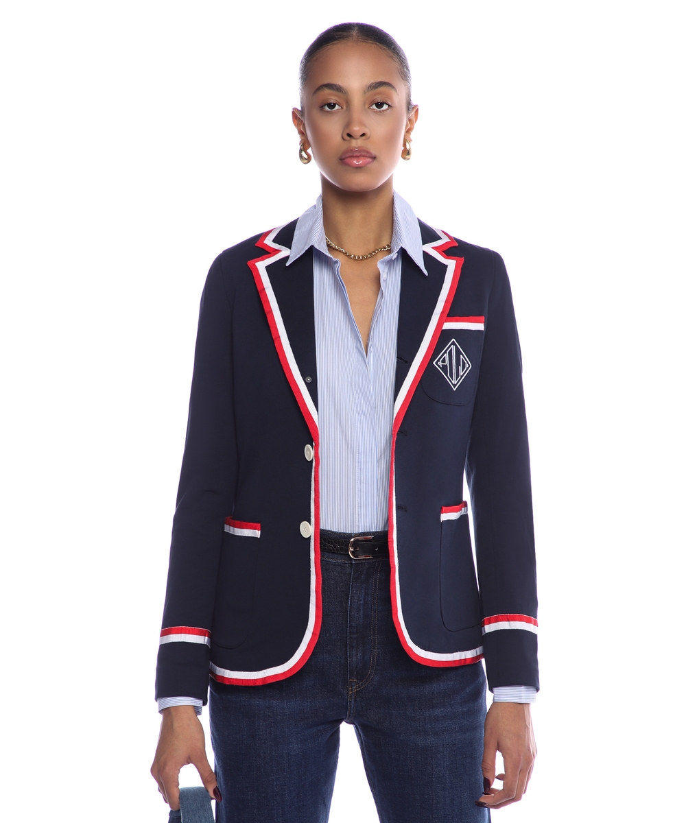 Contrasting-trim cotton blazer | Emporium