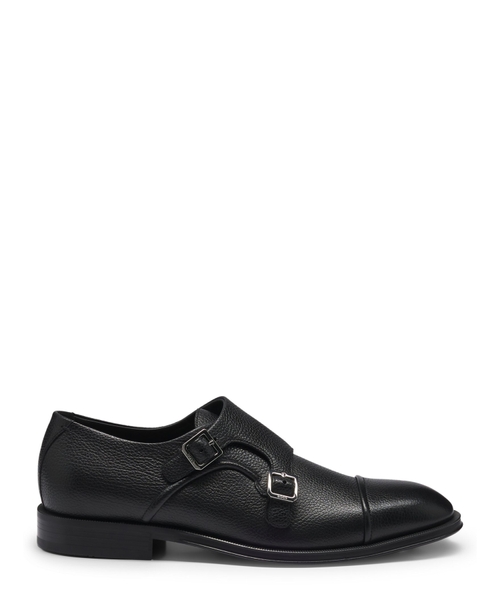Grained-leather monk shoes with double strap | Emporium